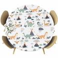 Cartoon Dinosaurs Volcano Cloud Round Fitted Tablecloth with Elastic ...