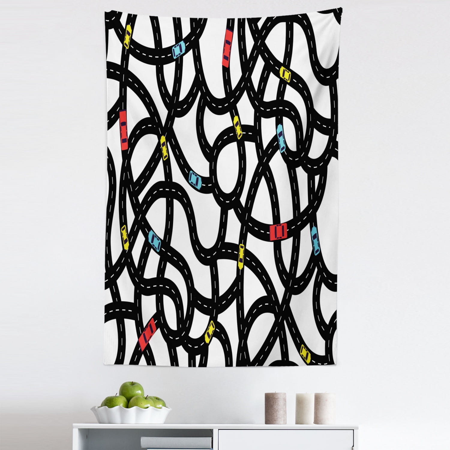 Cars Tapestry, Intertwining Roads with Cars on Them Complicated Design ...