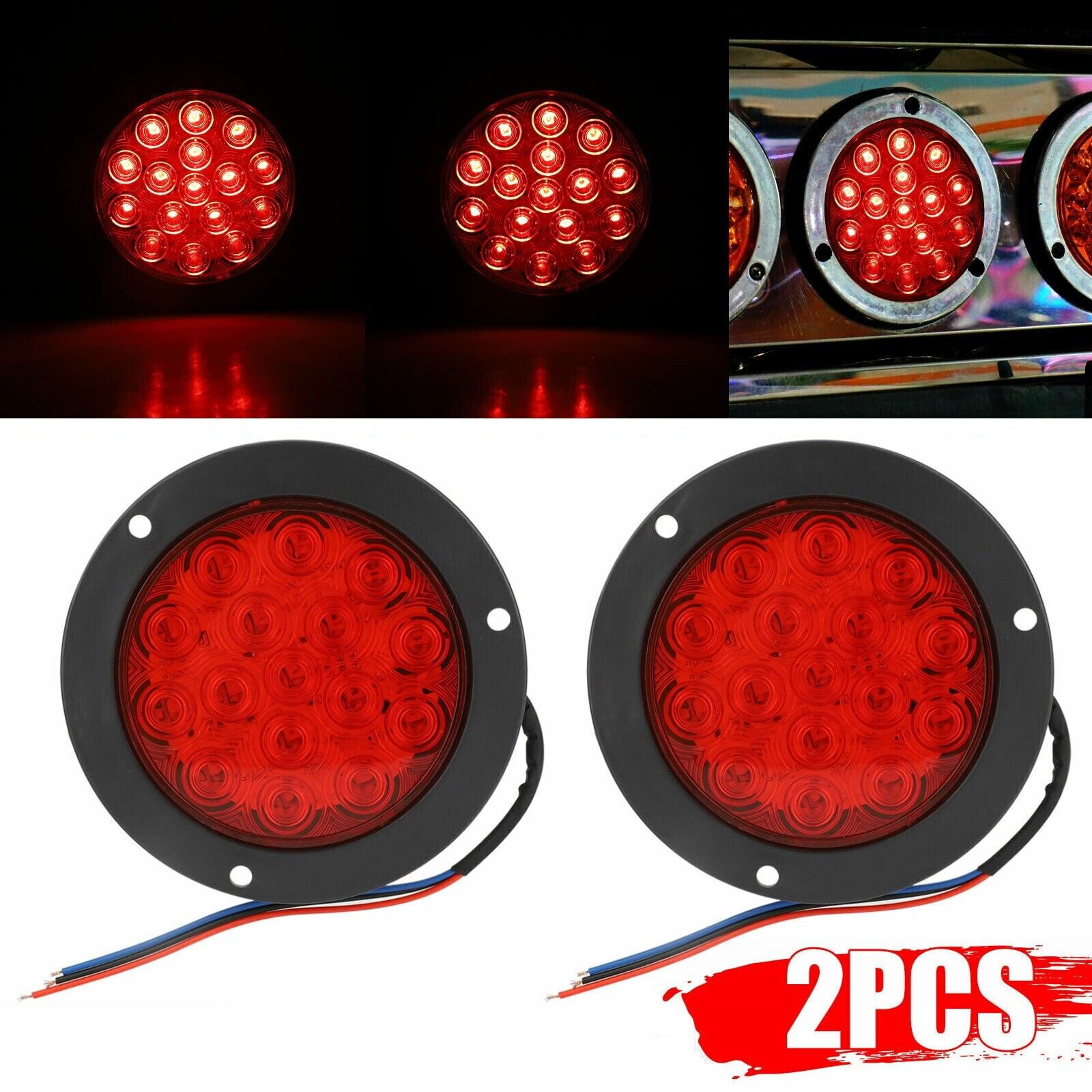2x Red 16 LED 4"Inch Round Truck Trailer Tail Stop Turn Brake Light ...