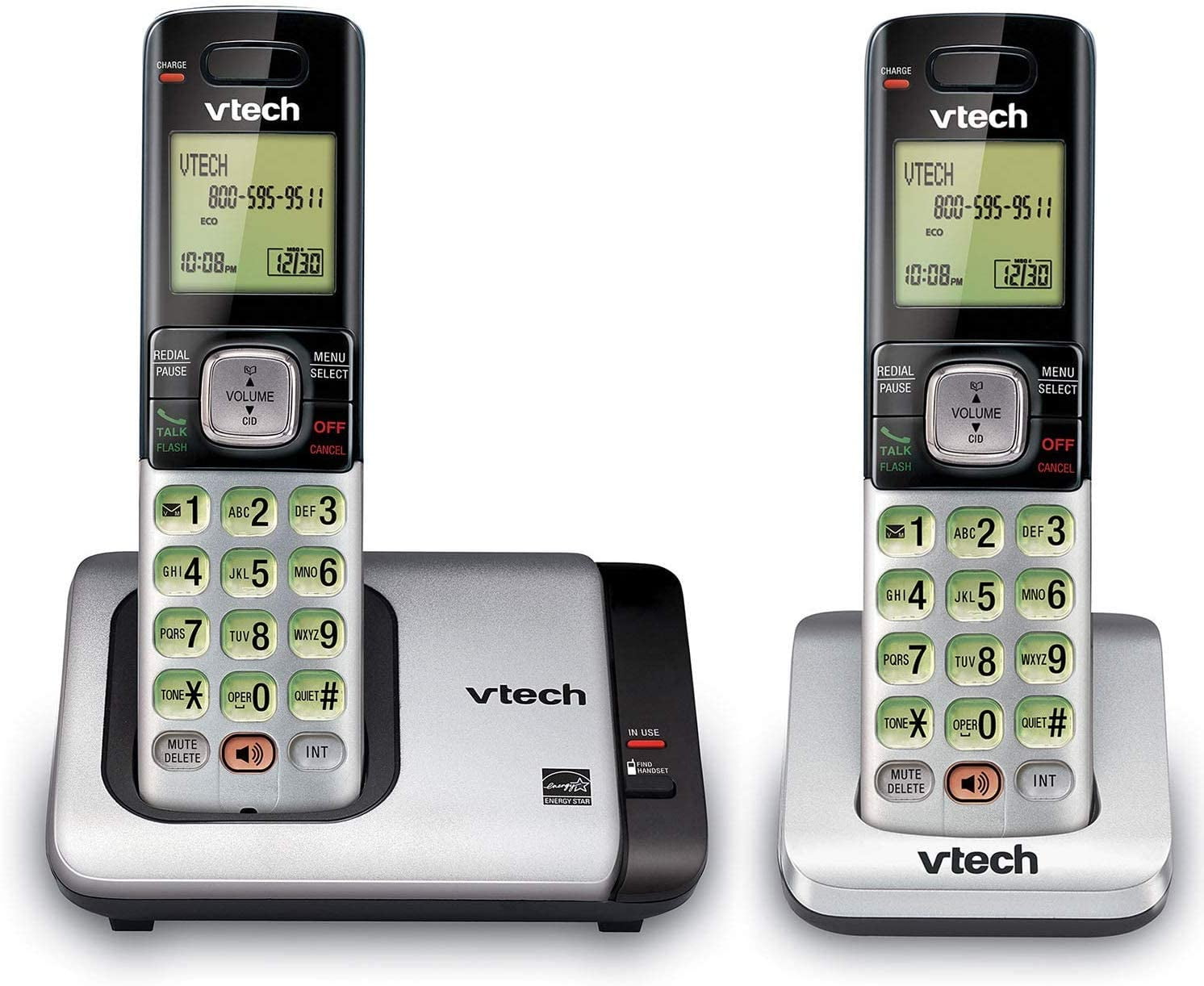VTech CS6719-2 DECT 6.0 Phone with Caller ID/Call Waiting, Silver/Black ...