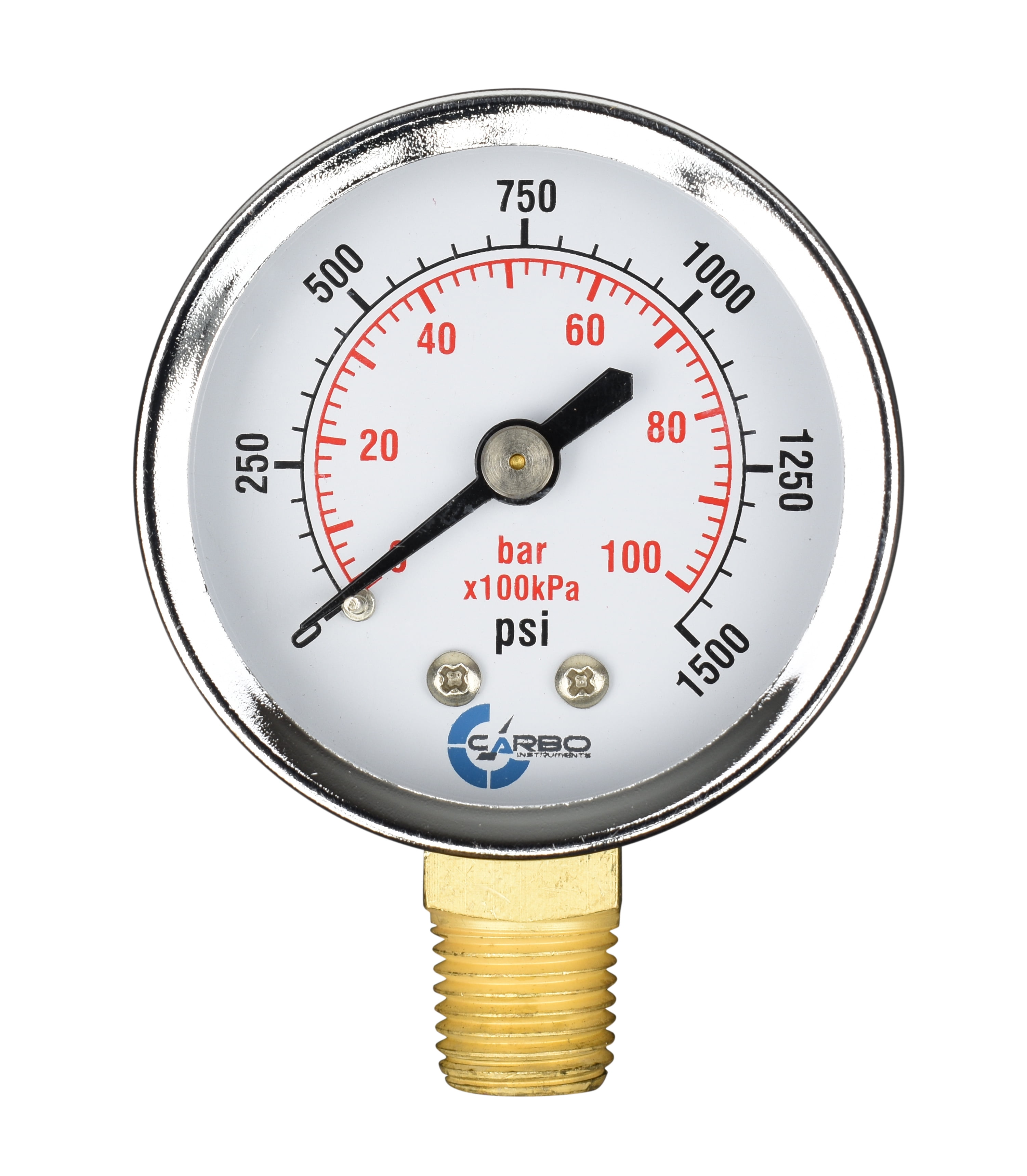 CARBO Instruments 2" Pressure Gauge, Chrome Plated Steel Case, Dry, 0 ...