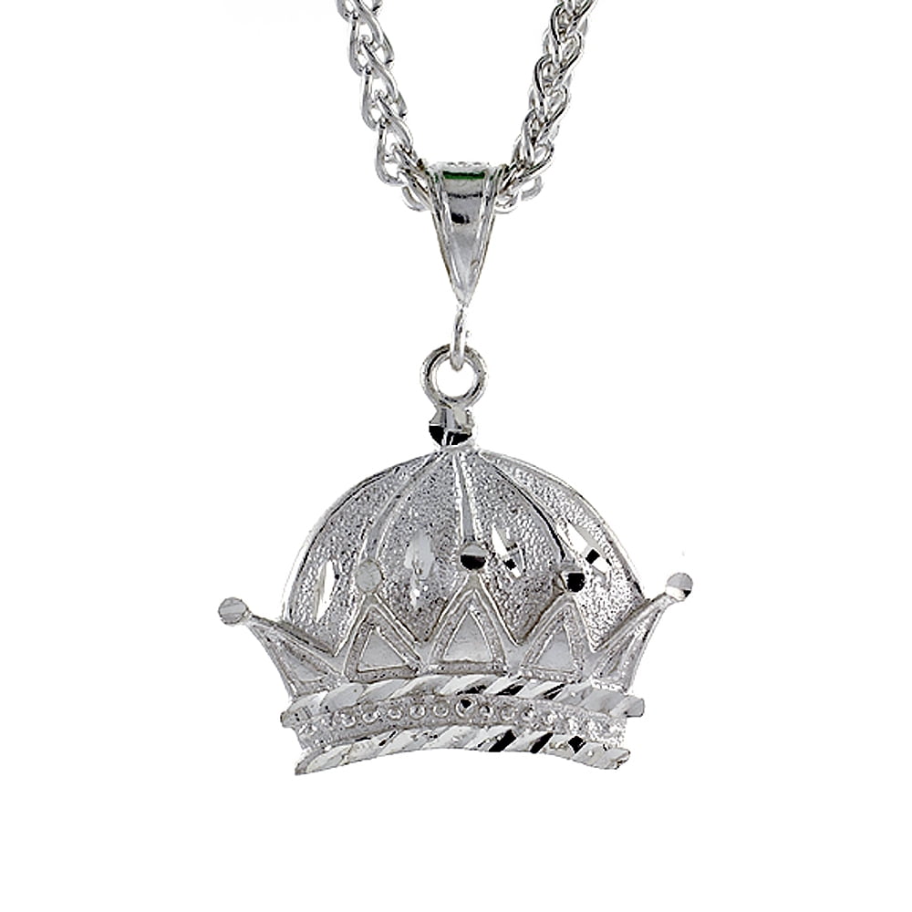 1 inch Sterling Silver Crown Pendant for Men Diamond Cut finish ...