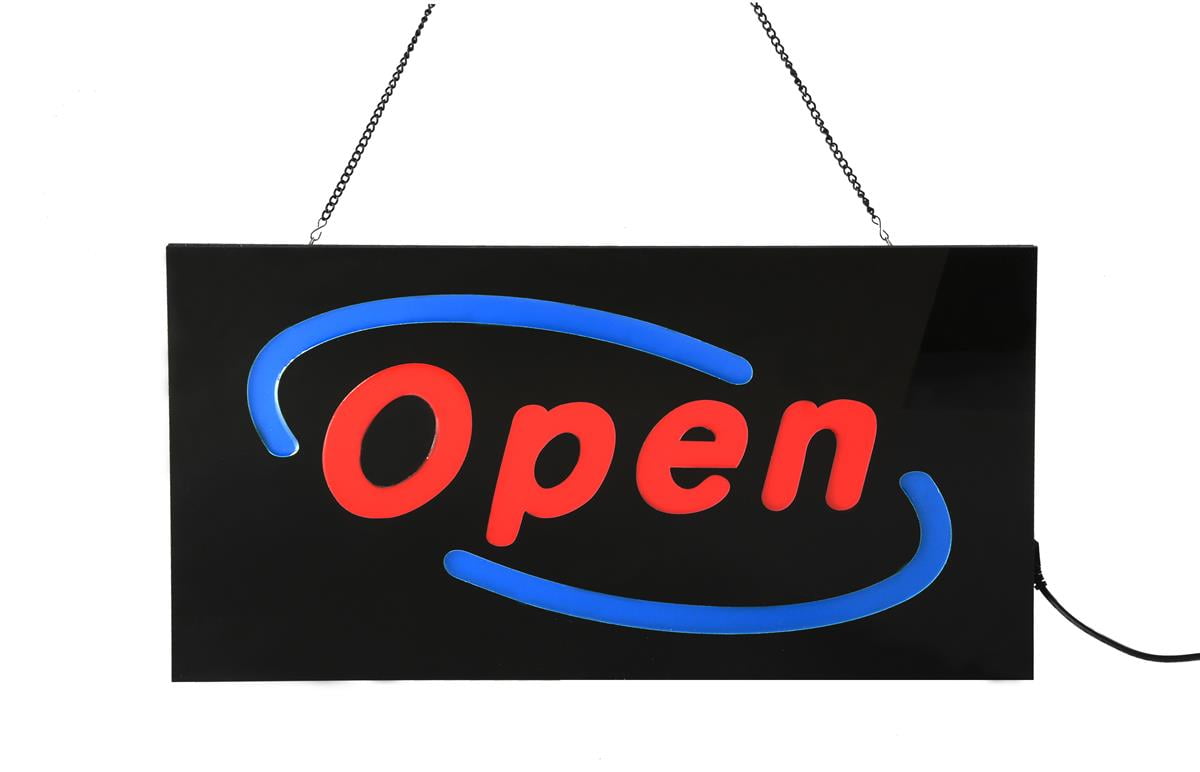 Open LED Sign for Hanging in a Window Storefront, Bright Red Lettering ...