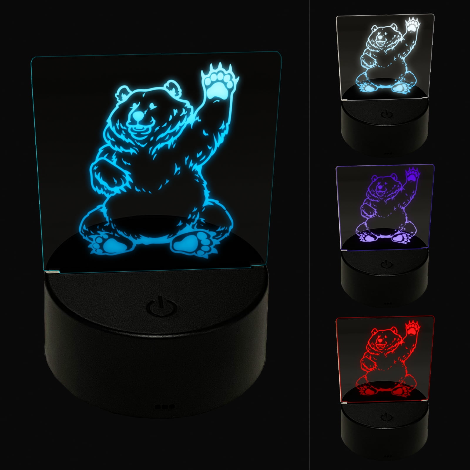 Charmingly Chubby Waving Bear LED Night Light Sign 3D Illusion Desk ...