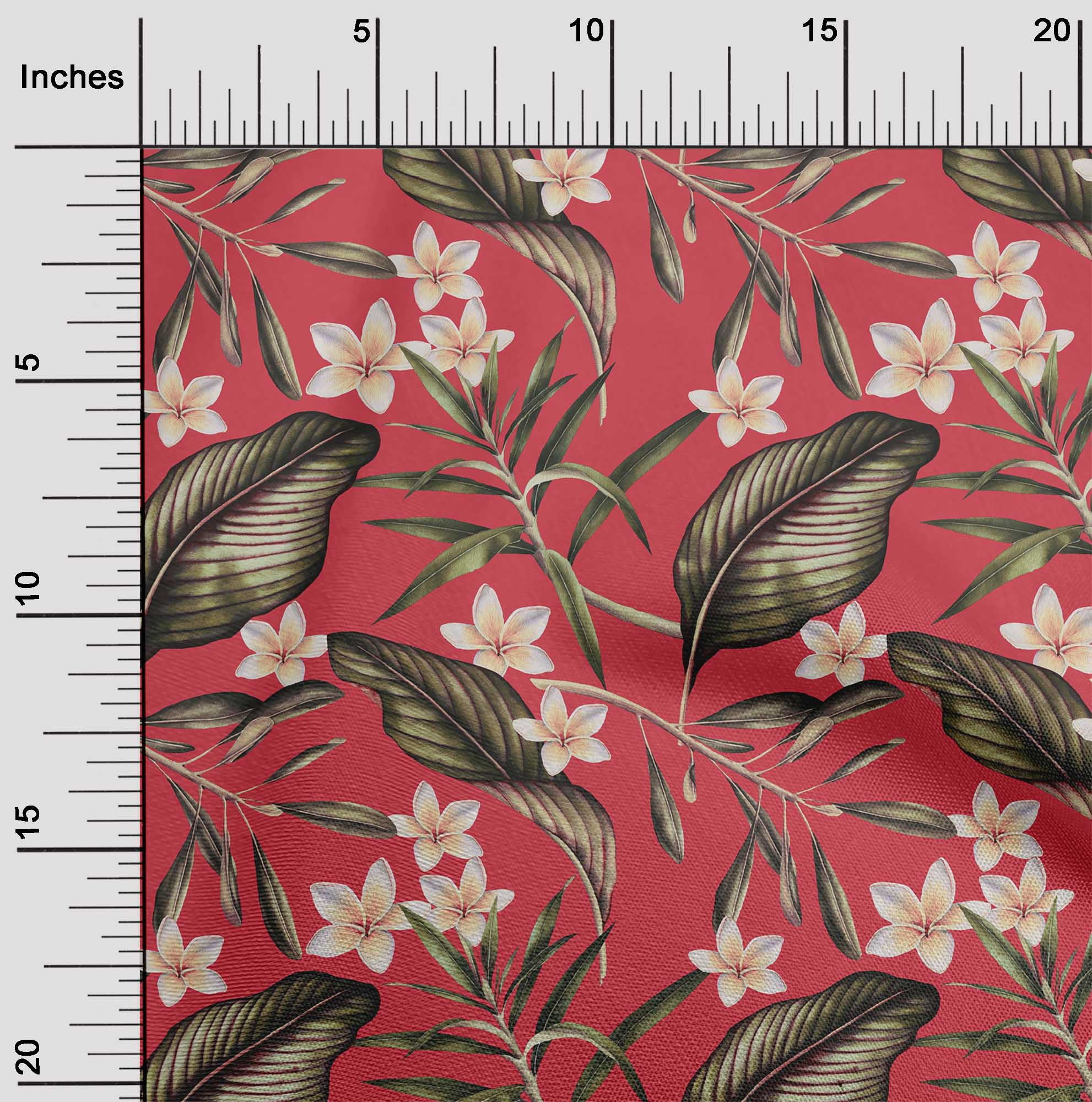 oneOone Cotton Poplin Light Red Fabric Floral & Leaves Tropical Dress ...