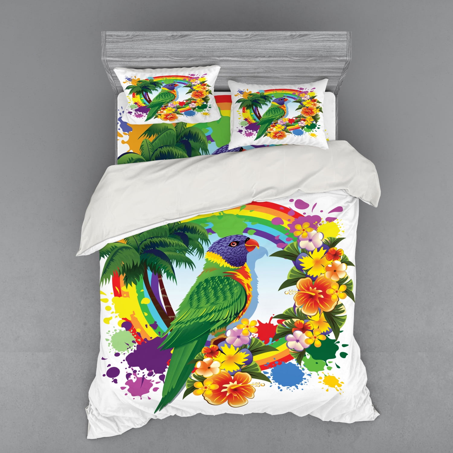 Ambesonne Colorful Bedding Set 4 Pcs, Palms Tropical Plants, Queen ...