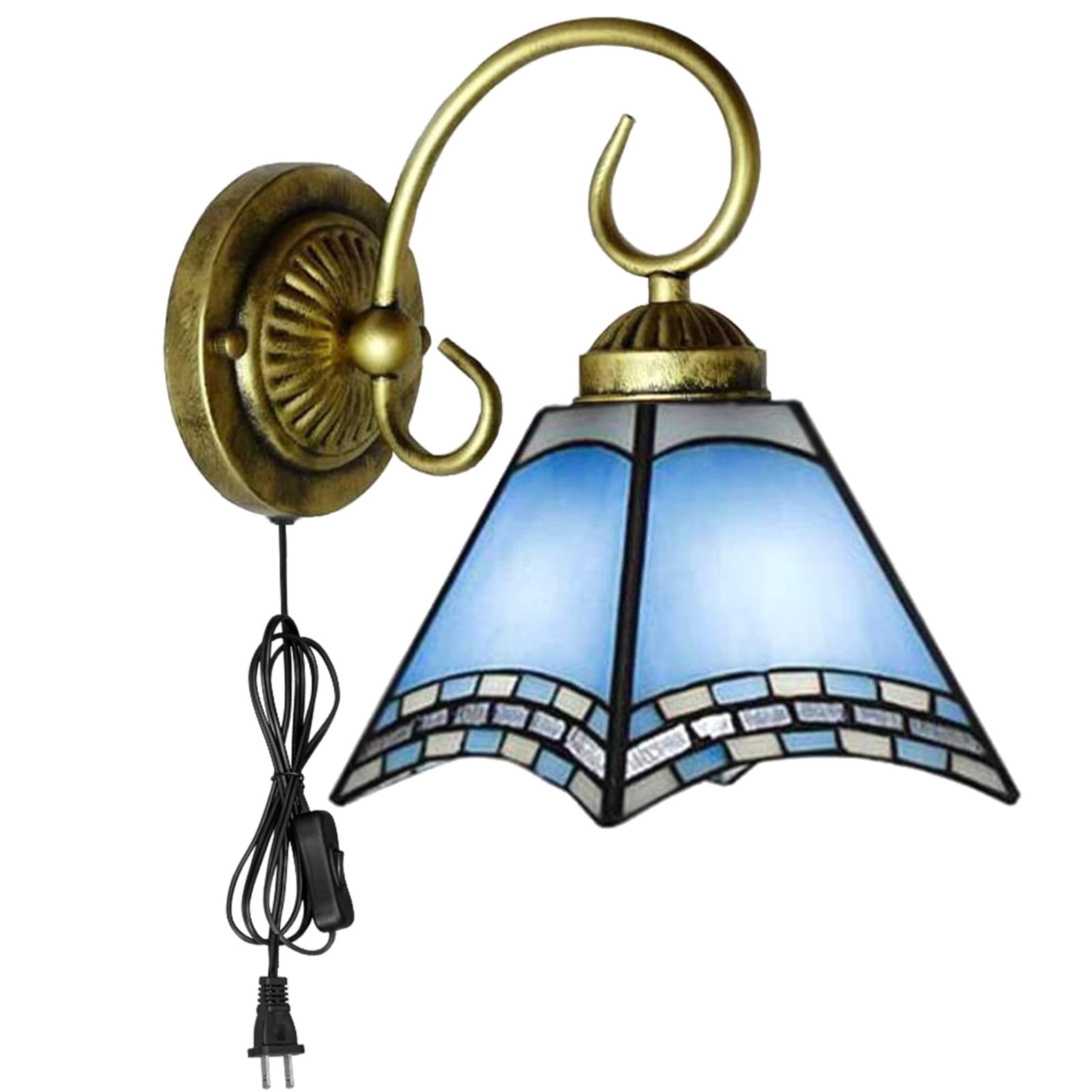 Kiven Plug in Wall Lamp, Tiffany Style Plug in Wall Sconce with Glass ...