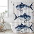 Blue Coastal Fish Bathroom Shower Curtains with 12 Hooks Polyester ...