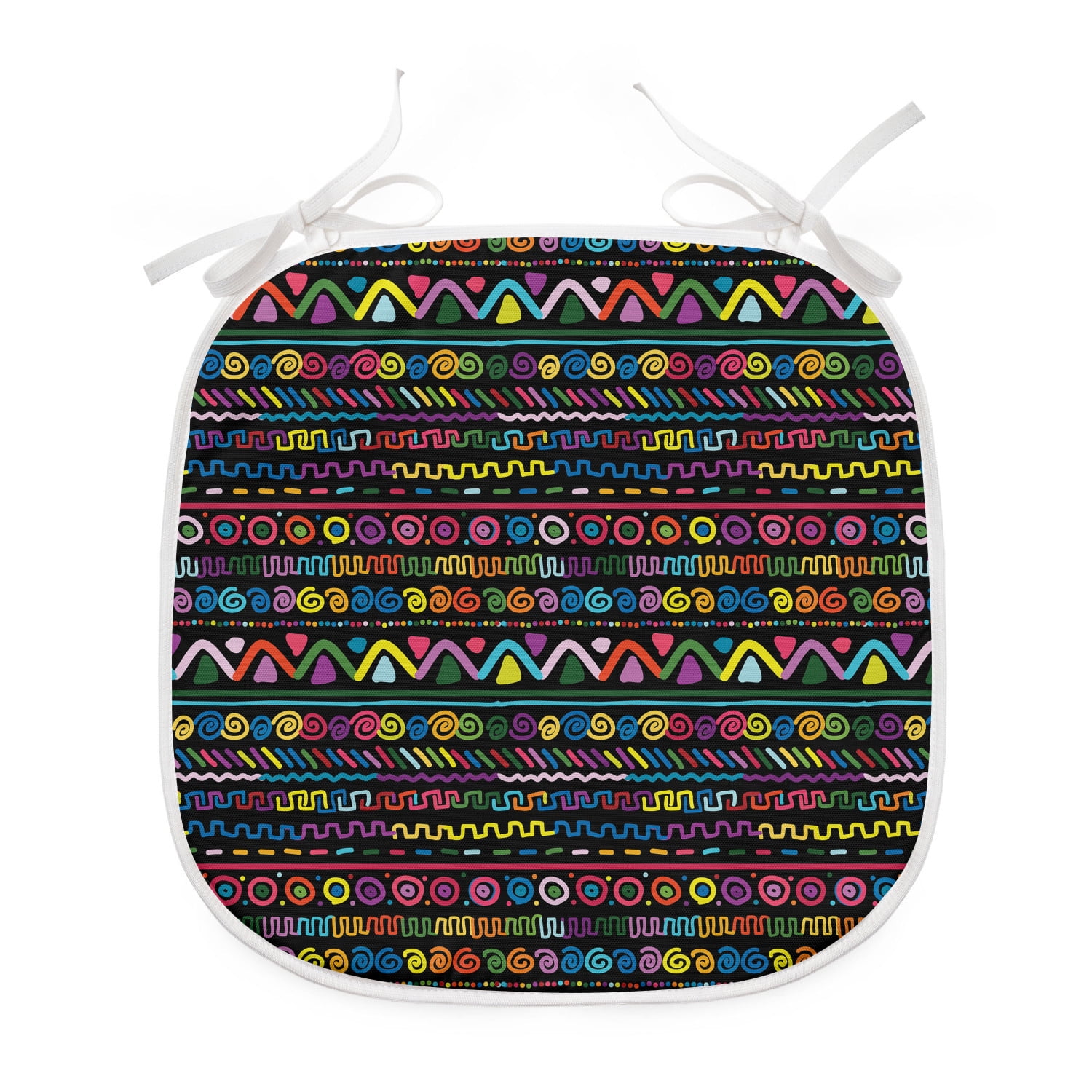 Colorful Dining Chair Pad, Hand Drawn Illustration in Style Geometrical ...