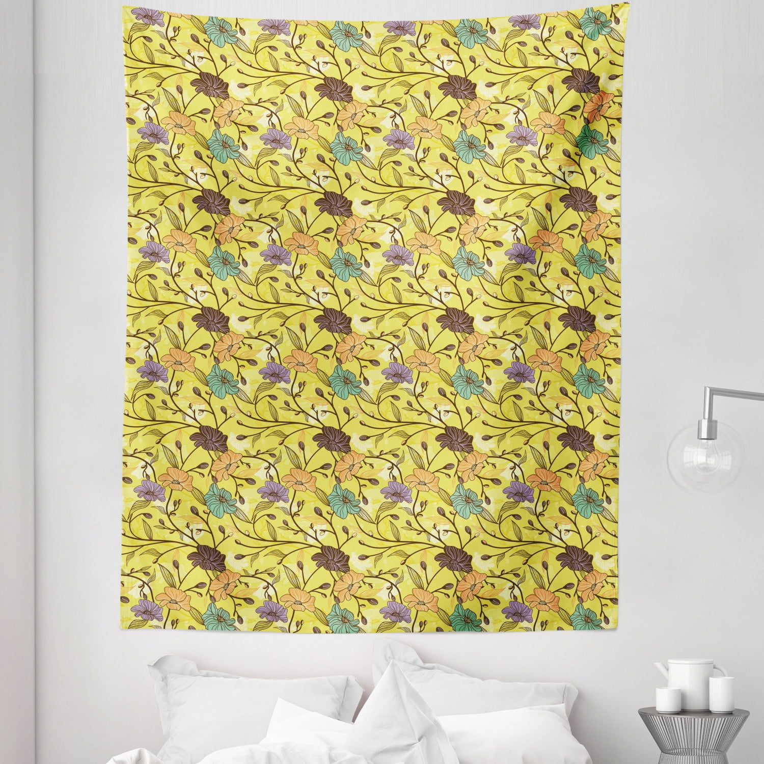 Botanical Tapestry, Blooming Flowers on Swirling Branches Lively Spring ...