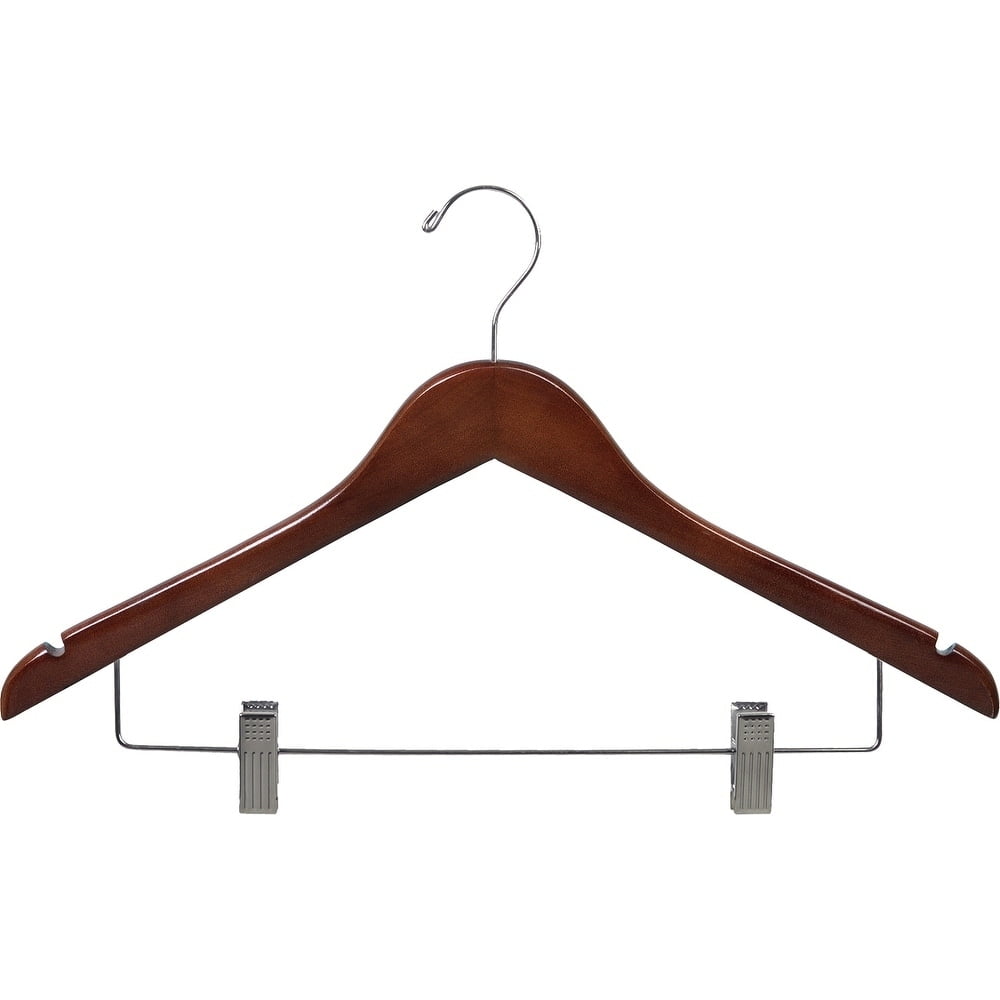 INTERNATIONAL HANGER Walnut Wood Combo Hanger for Tops or Bottoms, 50 ...