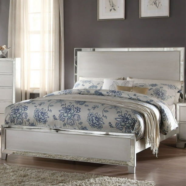 Stylish And Deluxe Queen Size Panel Bed, Silver - Walmart.com