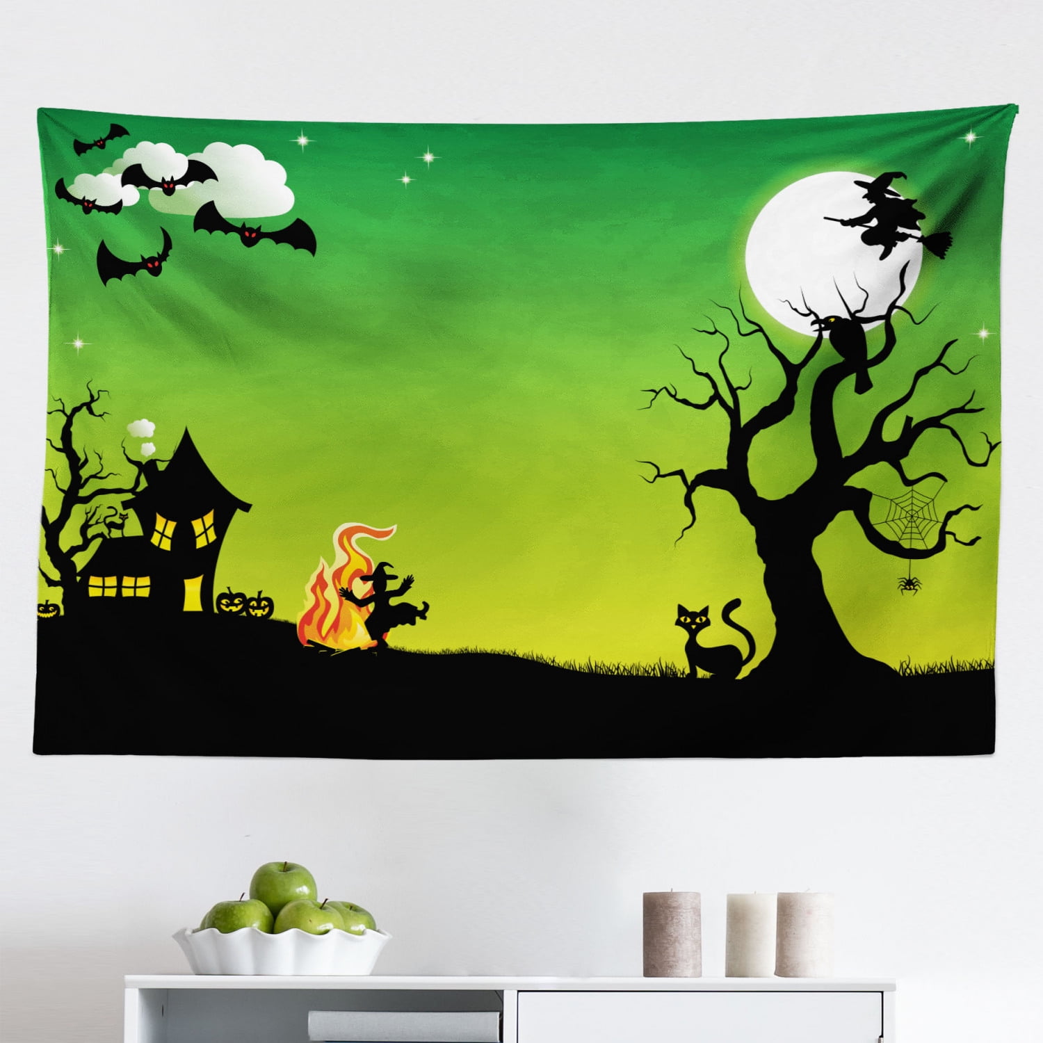 Halloween Tapestry, Gothic Dark Backdrop a Dead Ghost Skull Haunted ...