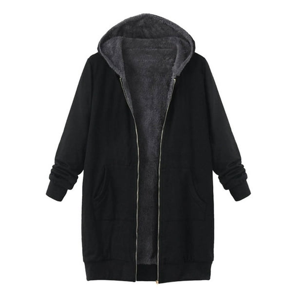 LYXSSBYX Womens Coats and Jackets Clearance Women Plus Size Fashion Vintage Solid Fleece Hooded ...