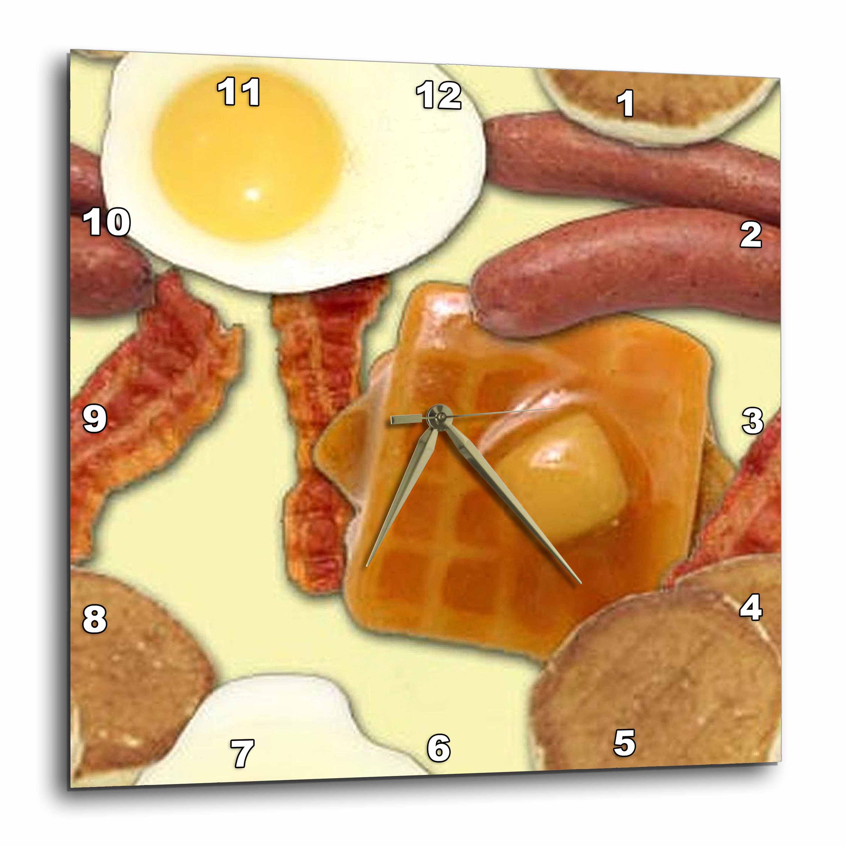 3dRose Breakfast Bacon Eggs Waffles Background - Wall Clock, 15 by 15 ...