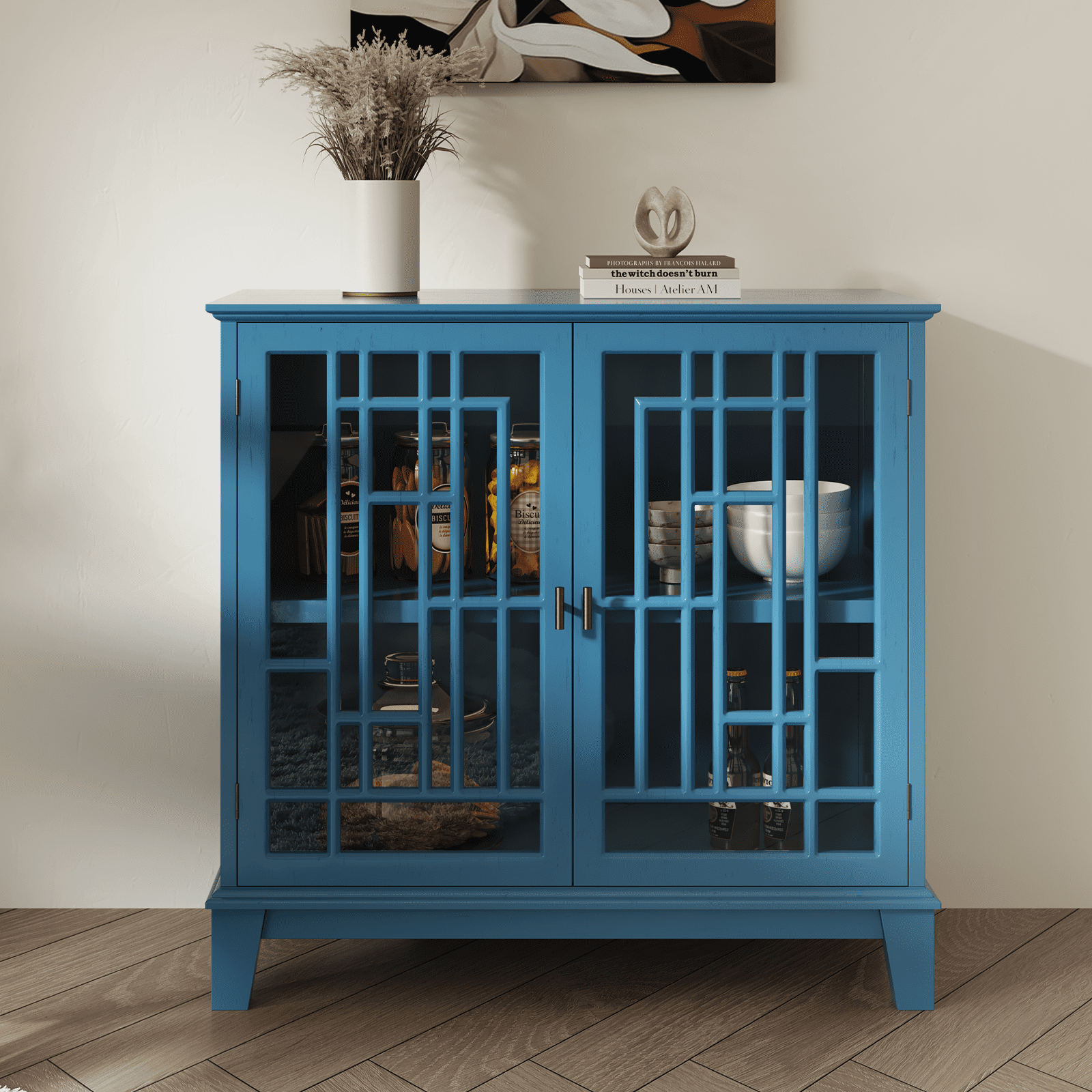 JOINICE Modern Farmhouse Sideboard Cabinet for Dining Room Kitchen Hallway Blue Walmart