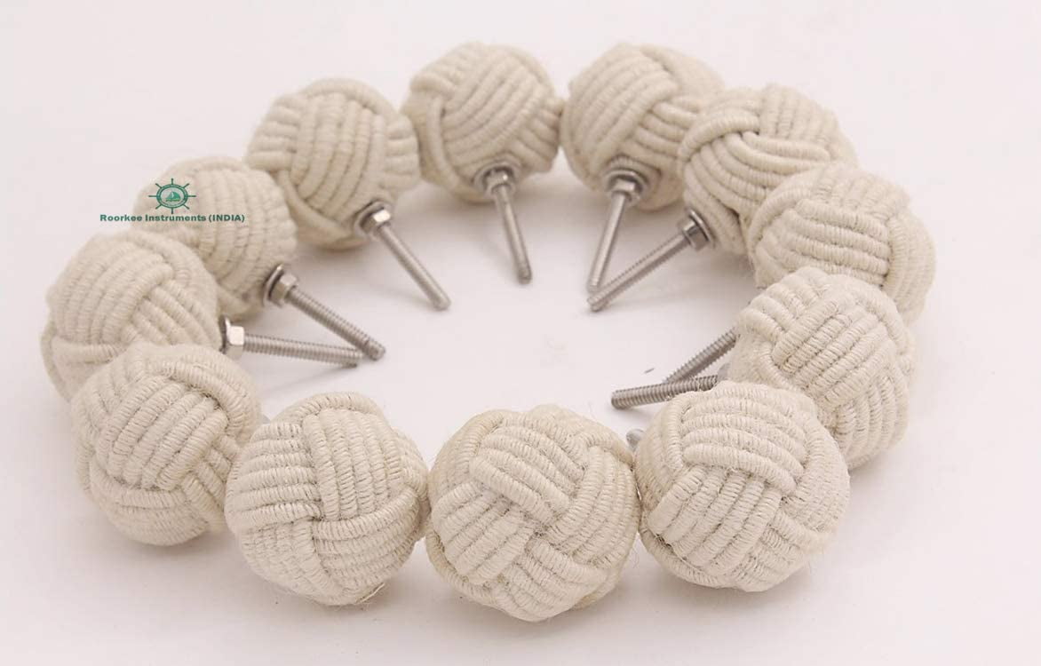 Rii Brand Cotton White Colored Rope Door Knobs Set of 12, 1.75 ...