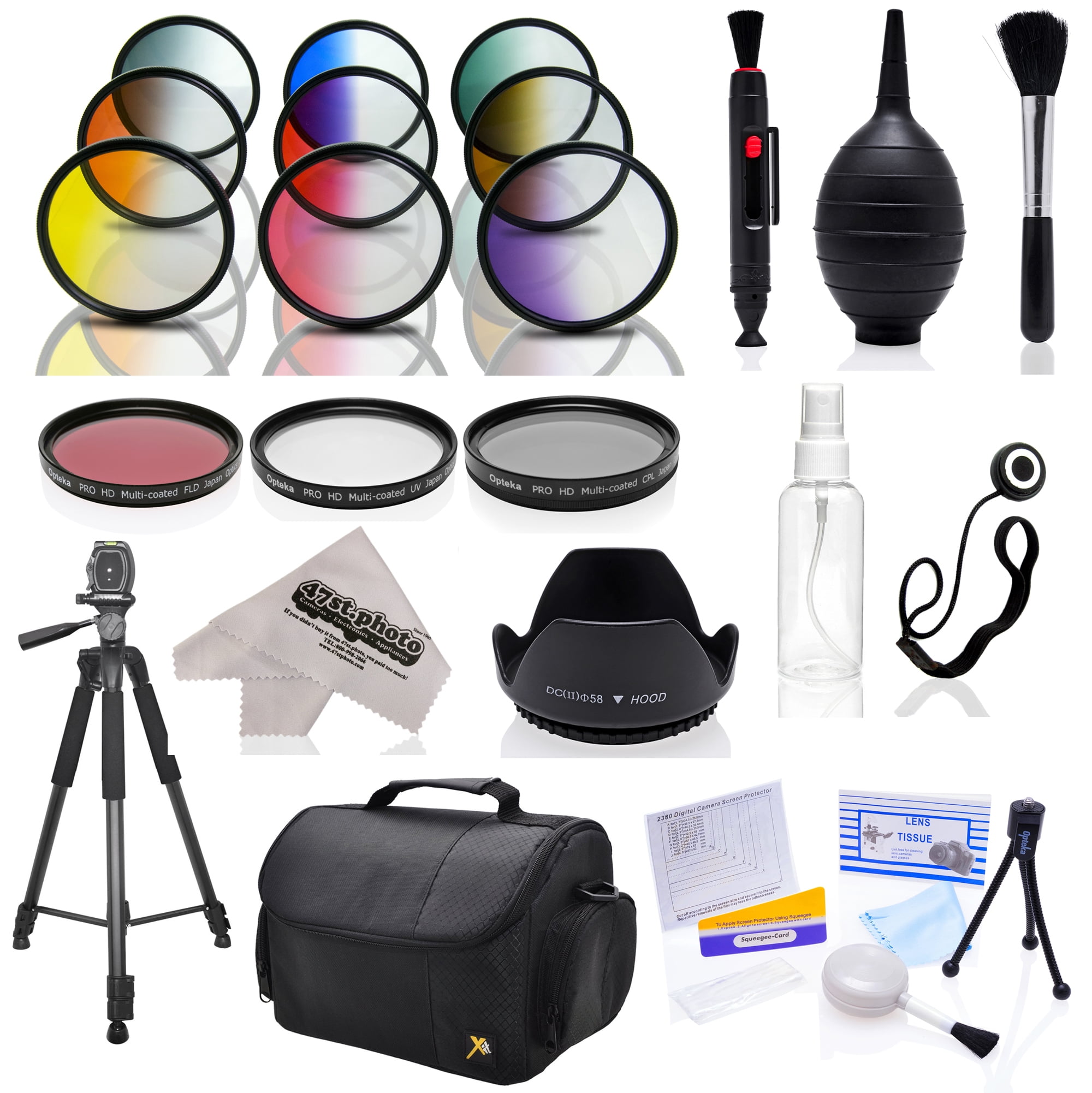 Opteka Color, UV, CPL, FLD Filter Kit with Tripod, Case, and 12-in-1 ...