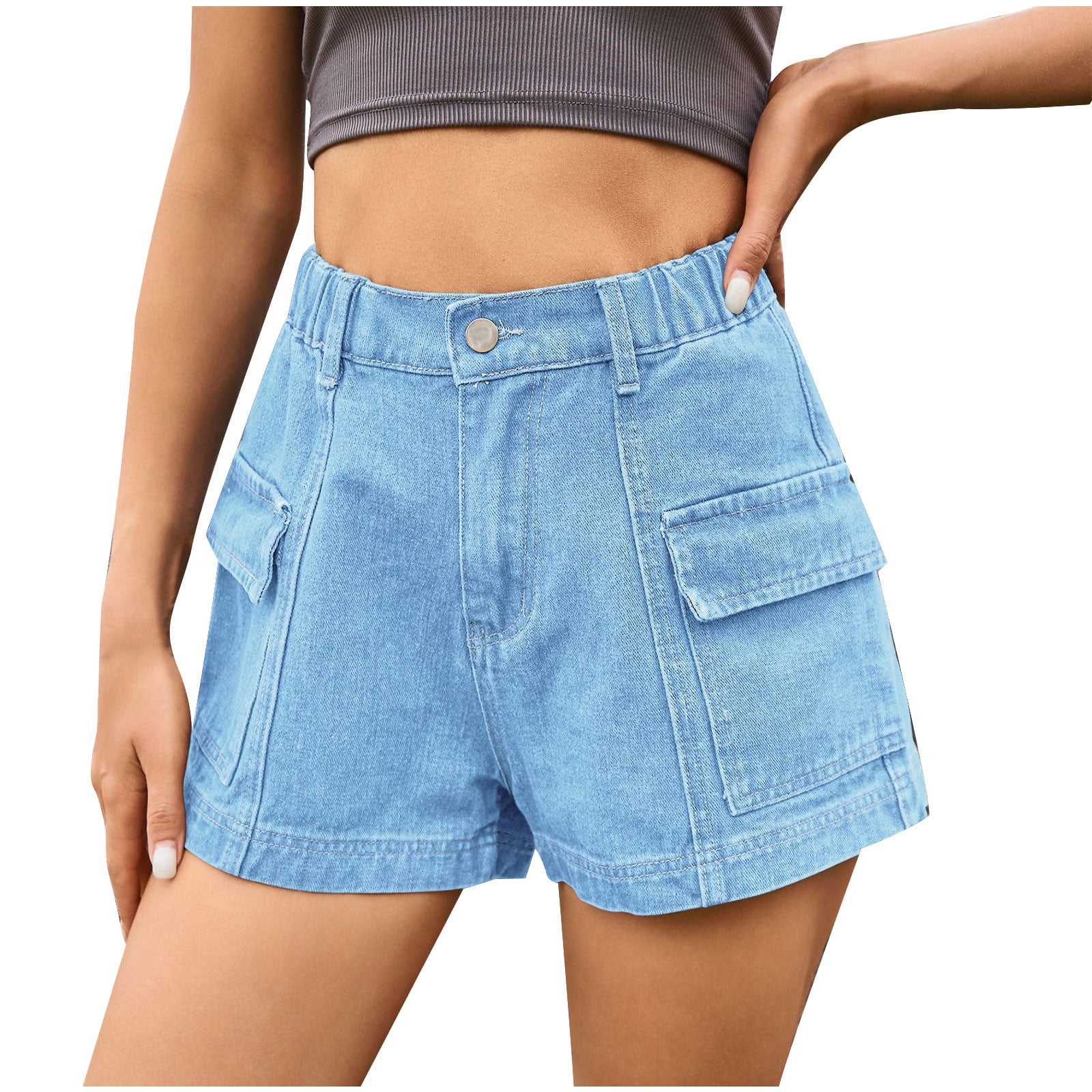 AherBiu Shorts en Jean pour Femmes Taille Haute Élastique Jambes Larges ...