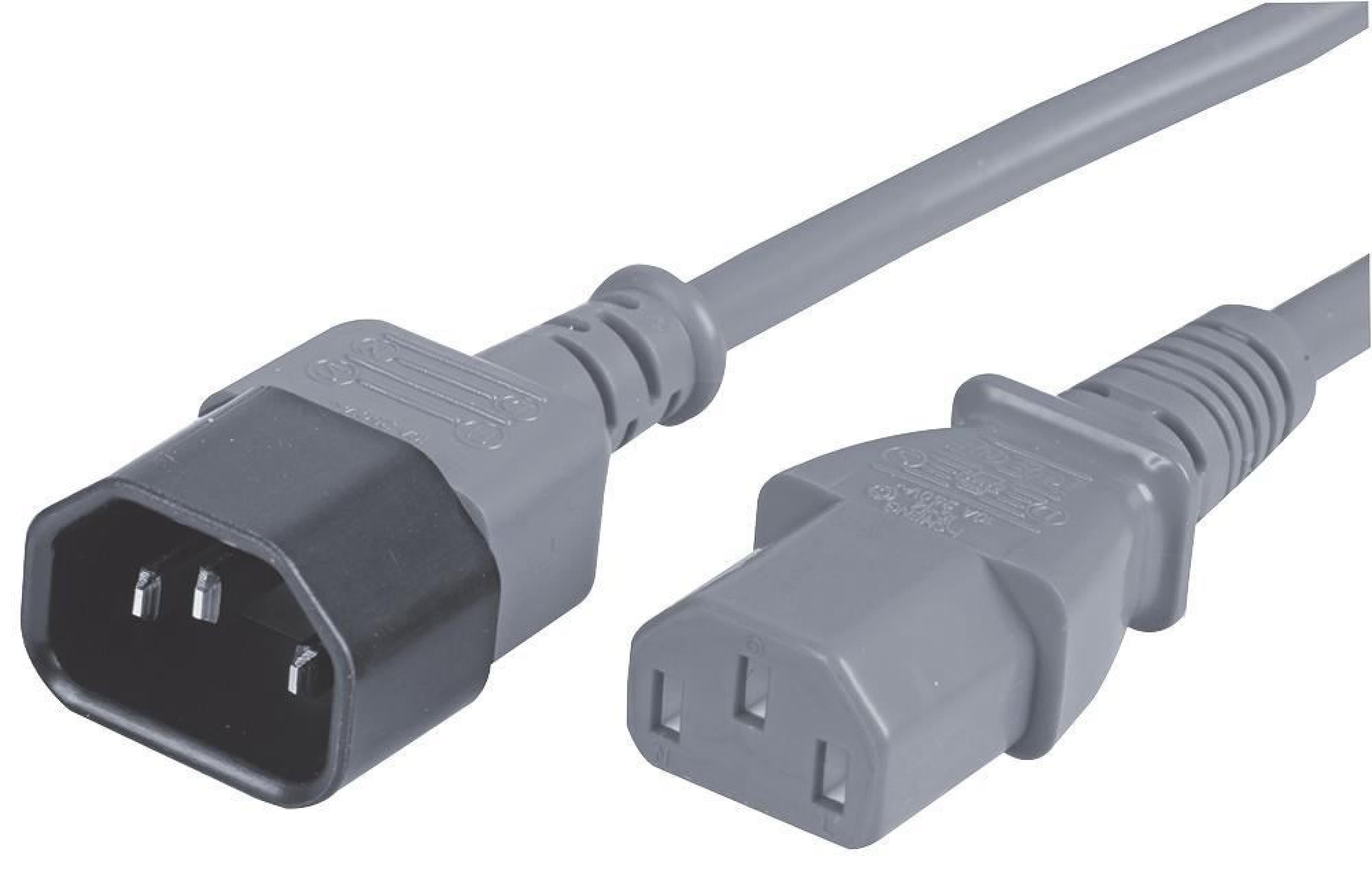PRO ELEC - IEC Male C14 to Female C13 Extension Lead, Grey, 1m, 10A ...
