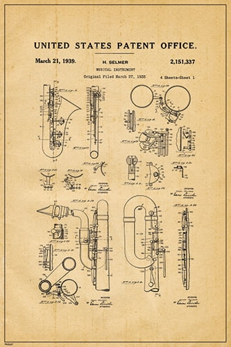 1939 Selmer Saxophone US Patent Blueprint Engineering Technical Drawing ...