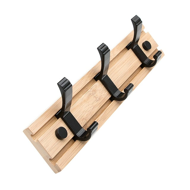 Coat Rack Wall Mount With Movable Metal Hooks, Wooden Coat Rack ...