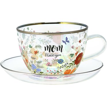 Tea Cup Set 12 Piece Cup & Saucer Set Glass Tea Party Microwave Safe ...