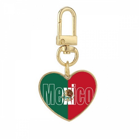 Mexico Country Flag Name Art Deco Fashion Gold Heart Keychain Metal ...