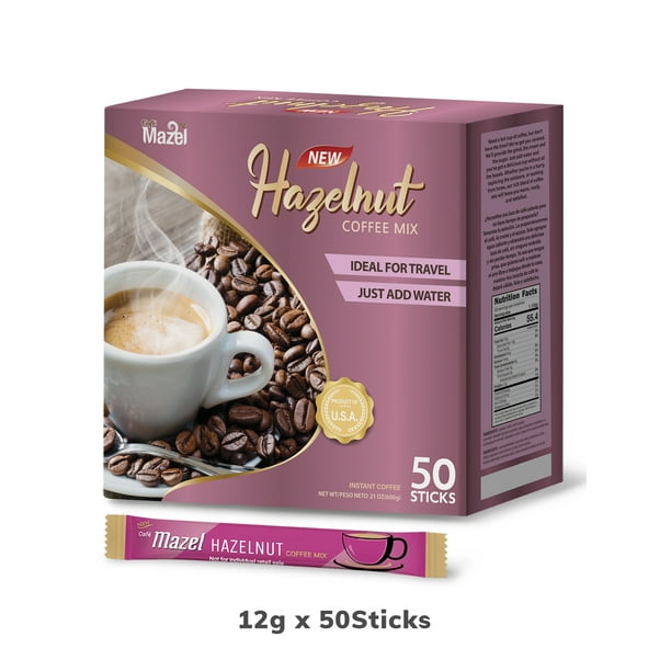 Cafe Mazel 3 in 1 Hazelnut Instant Coffee Mix - 50 Sticks - Walmart.com