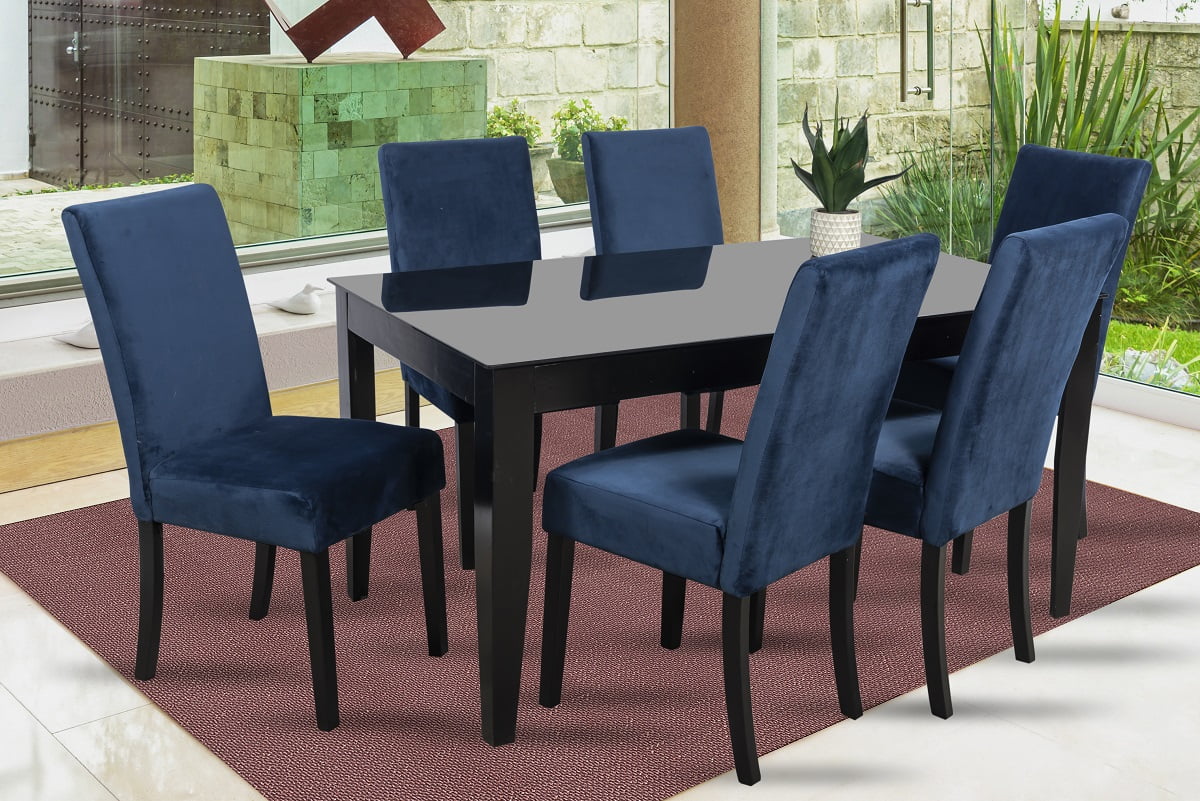 Comedor Angy Azul 6 Sillas en Madera y Cubierta de Cristal MOBILKRAFT ...