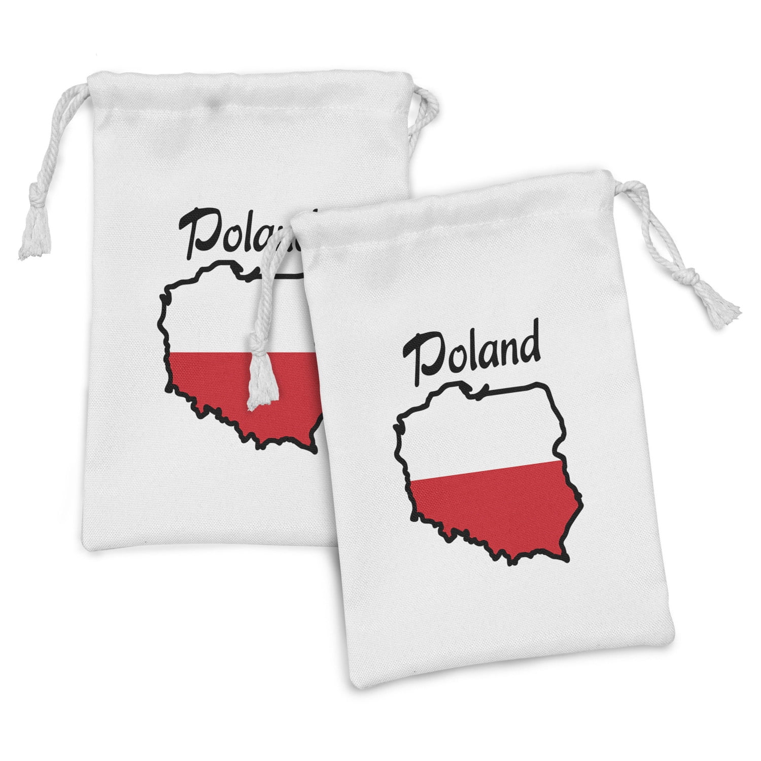 Poland Fabric Pouch Set of 2, Simplistic Design Traveling with a Map ...