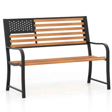 50" Outdoor Garden Bench with American Flag Style, Sturdy Cast Iron ...