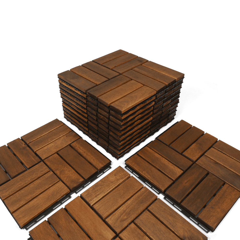 Hassch Interlocking Flooring Tiles in Solid Teak Wood Oiled Finish (Set ...