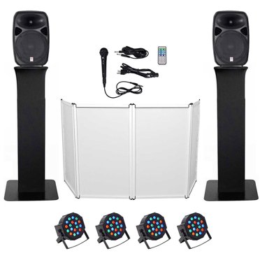 DJ Package w/Black Facade Booth+Bag+2) Totem Stands+Foldable Adjustable ...