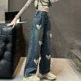 Alkepwun Baggy Jeans for Girls Stretch Elastic Waist Heart-Pattern ...