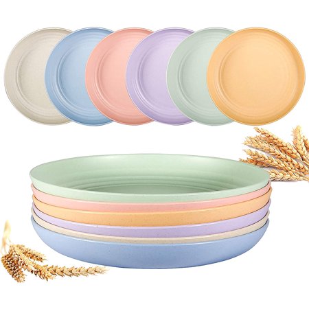 6 Pack Lightweight Wheat Straw Plates, 9 Inch Unbreakable Eco-Friendly ...