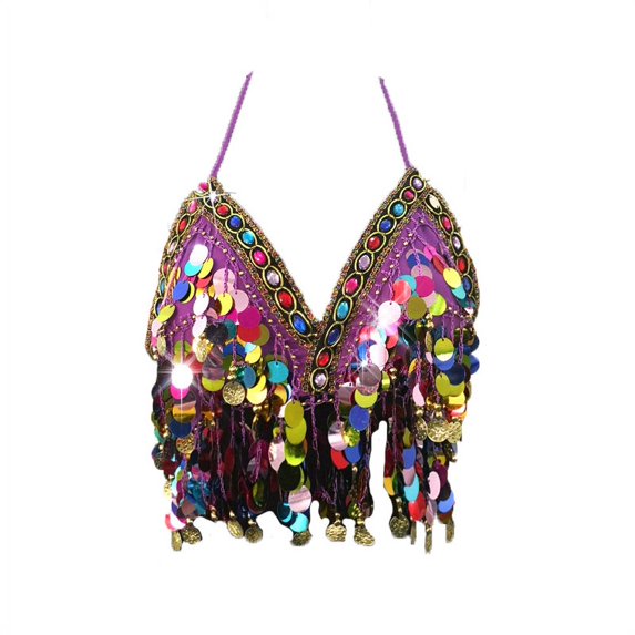 Biekopu Tanks Nightclub Sequin Flash Top Sexy Tassels Camis Backless ...