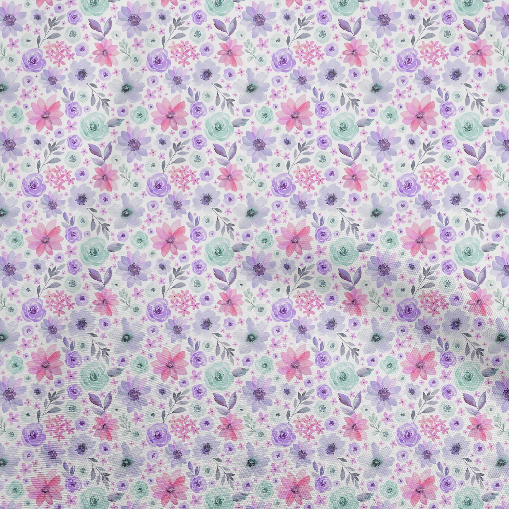 oneOone Cotton Poplin Amethyst Fabric Floral Watercolor Dress Material ...