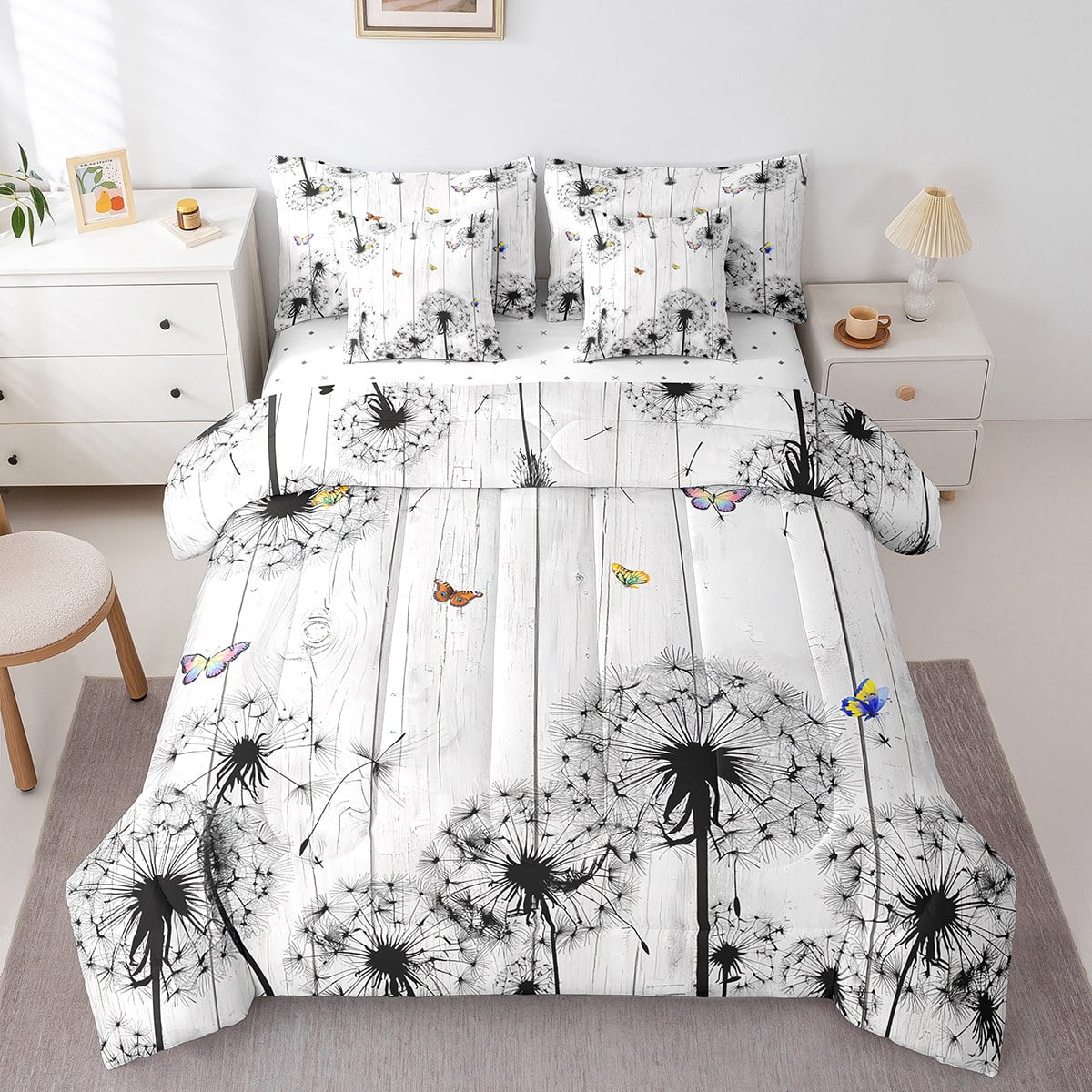 Click here for Erosebridal Black Dandelion Bedding Queen Size fly... prices