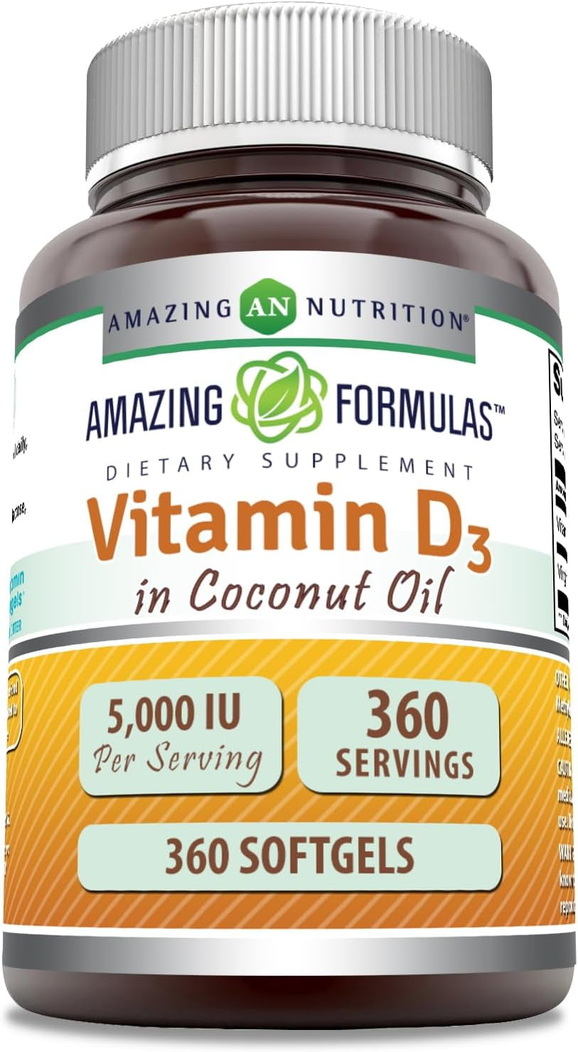 Suplemento Dietético Amazing Nutrition Vitamina D3 en Aceite de Coco 5000 IU 360 Softgels ...