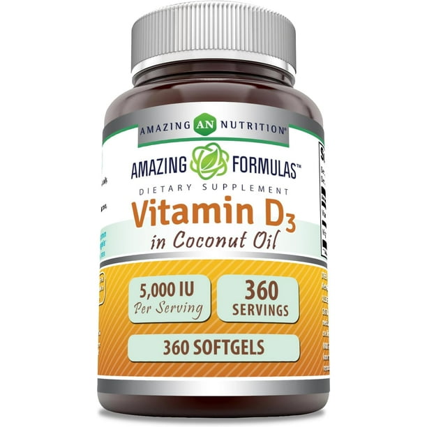 Suplemento Dietético Amazing Nutrition Vitamina D3 en Aceite de Coco 5000 IU 360 Softgels ...