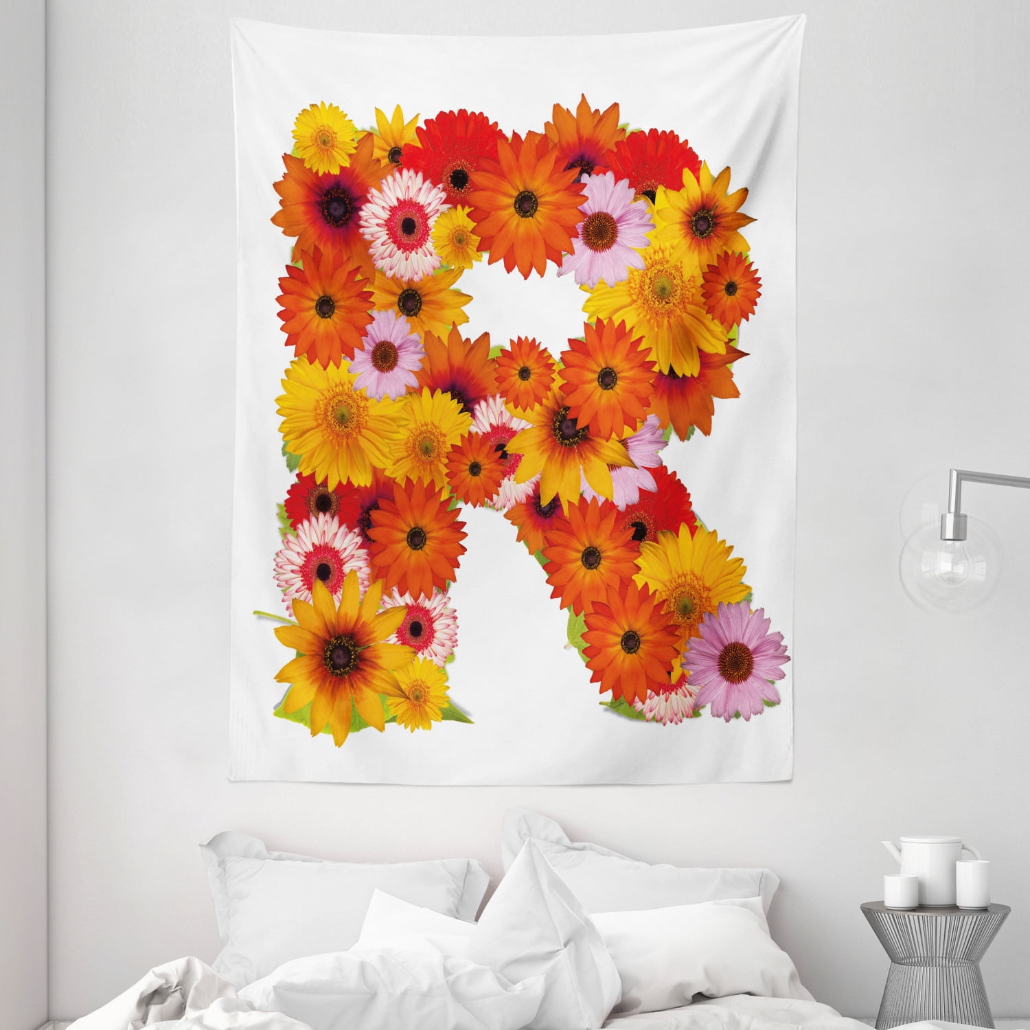 Letter R Tapestry, Gerbera Daisies Abloom in R Symbol Shape Summer Time ...