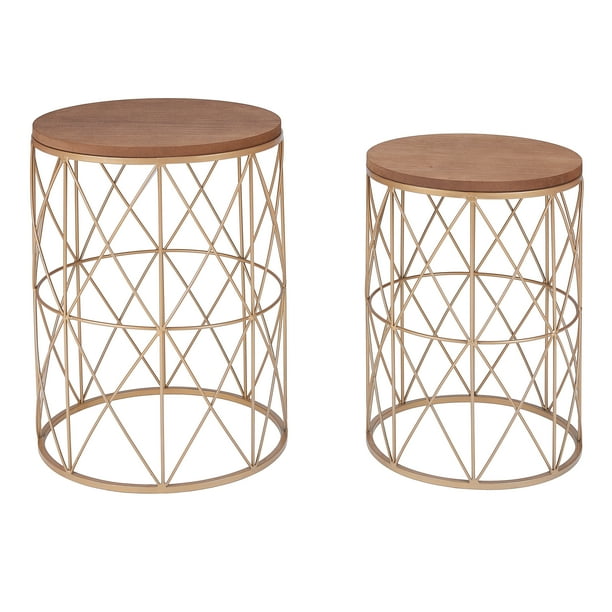Mainstays 2-Piece Nesting Wood and Metal Garden Stool Set - Walmart.com