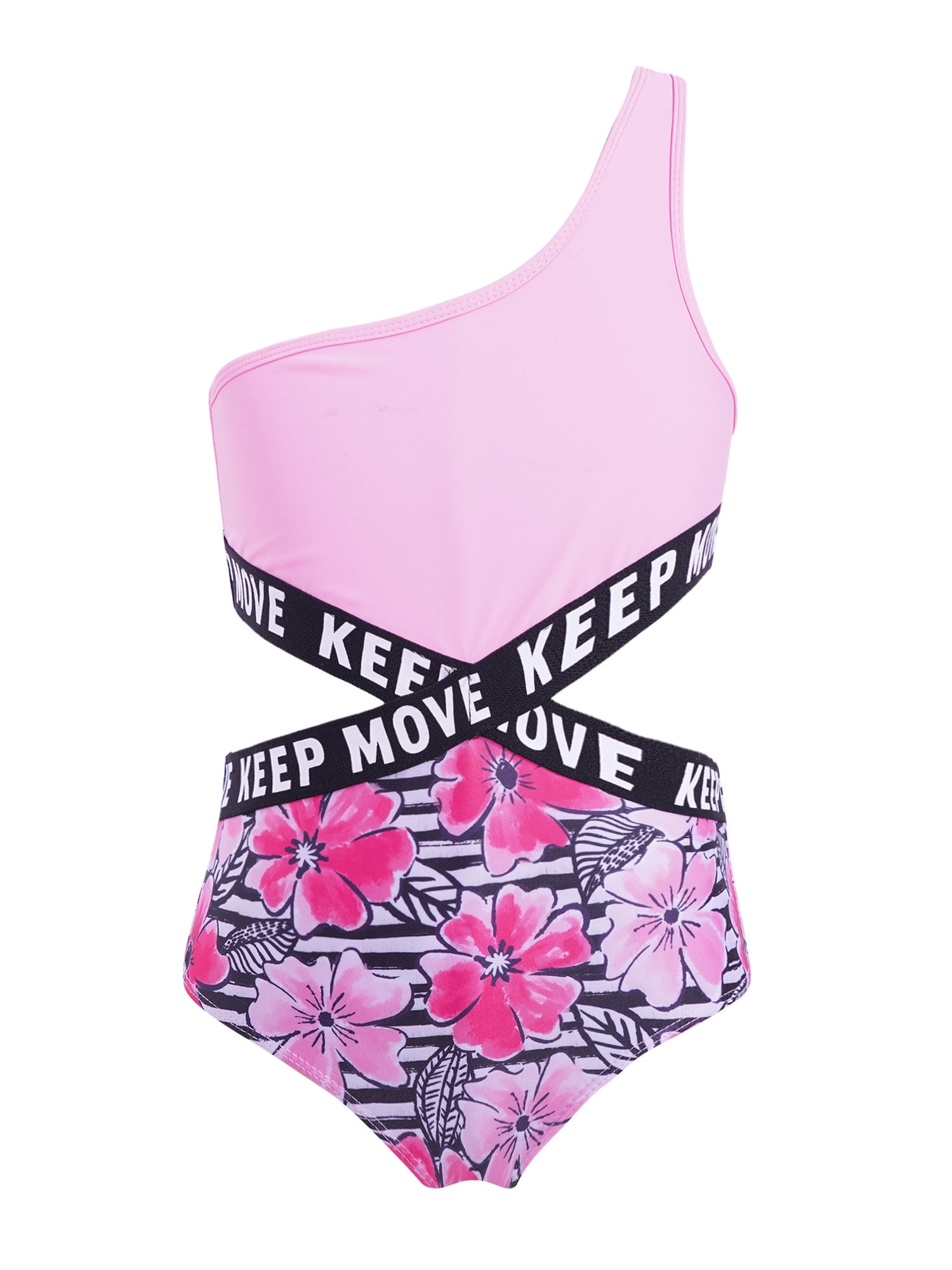 YiZYiF Girls One Piece Swimwear Cutout Asymmetric Shoulder Strap ...