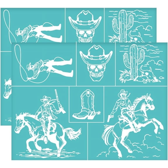 Western Cowboy Theme Stencil 11.8x11.8 inch Cowboys Riding Horse ...