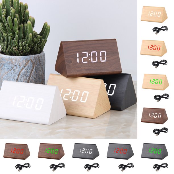 Dengjunhu Modern Triangle Wooden Alarm Sound Control Digital Desk Clock ...