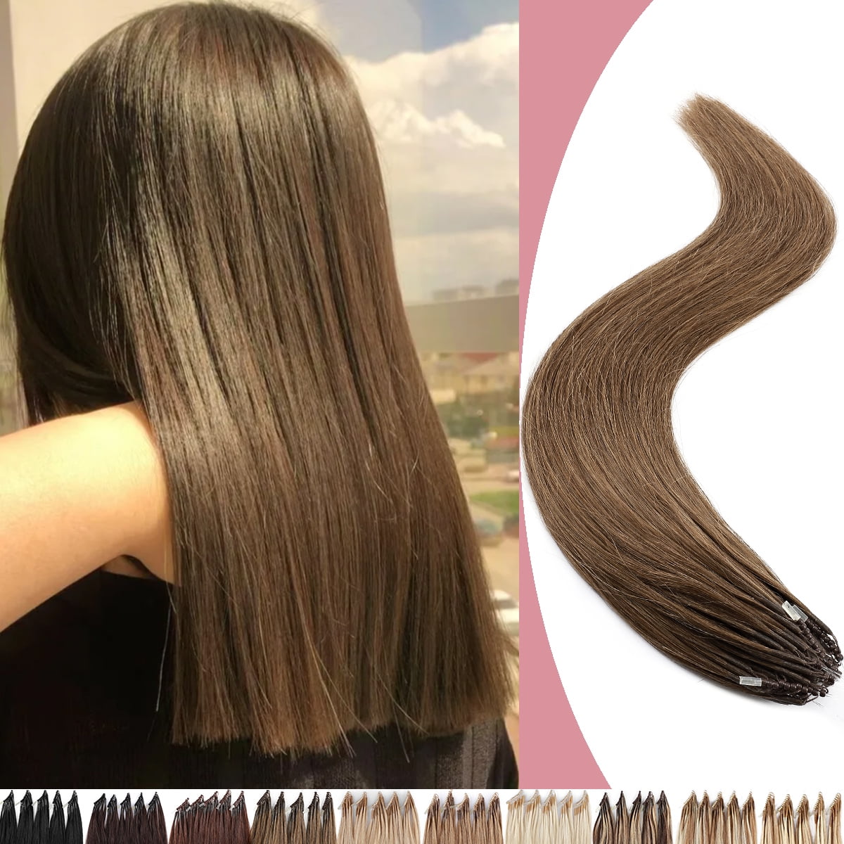 SEGO 8D Real Thick Human Hair Extensions 50 Strands Nano Bead Invisible ...