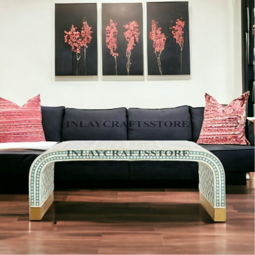 LAKECITY ARTS Bone Inlay Waterfall Coffee Table with Shelf Indigo Blue ...