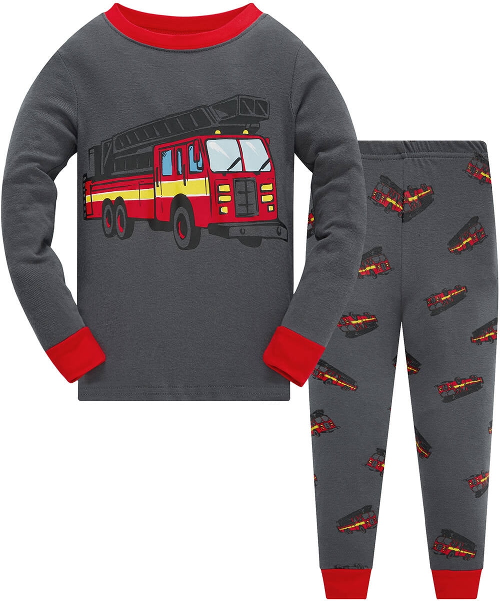 Little Boys 100% Cotton Long Sleeve Fire Truck Pajamas Set Toddler Kids ...