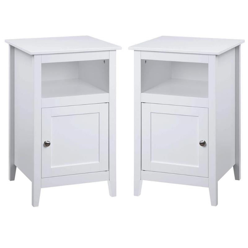 Home Square Storage Cabinet End Table with Shelf in White - Set of 2 ...